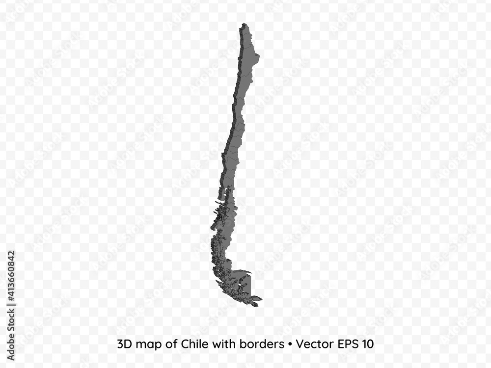 3D map of Chile with borders isolated on transparent background, vector ...