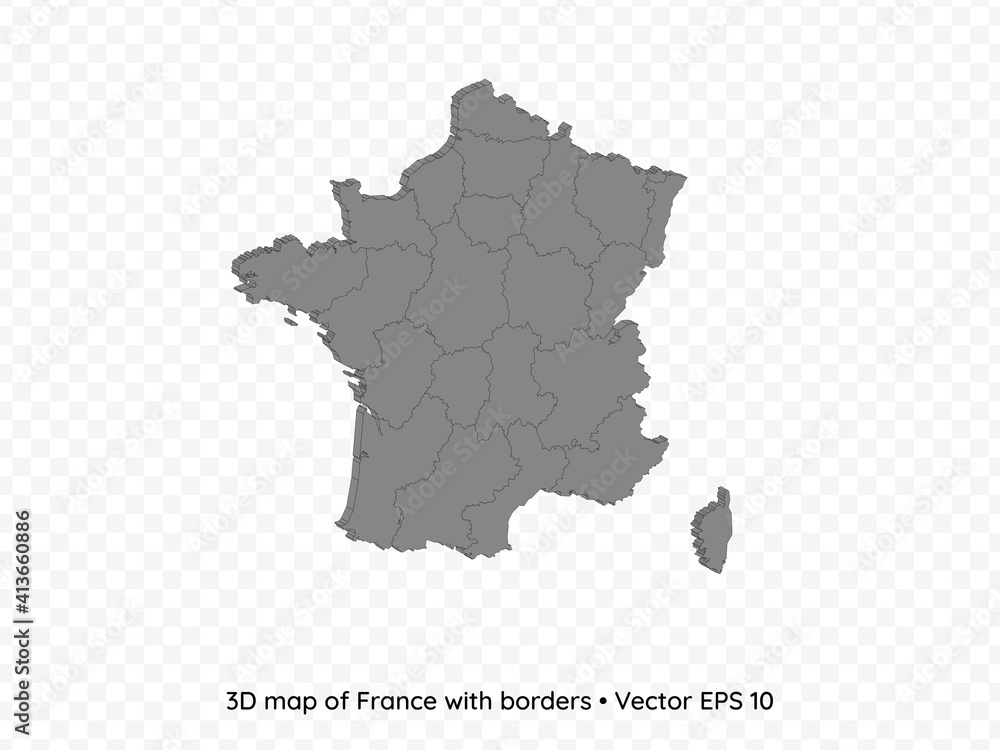 3D map of France with borders isolated on transparent background ...