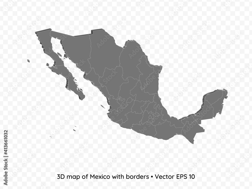 3D map of Mexico with borders isolated on transparent background ...