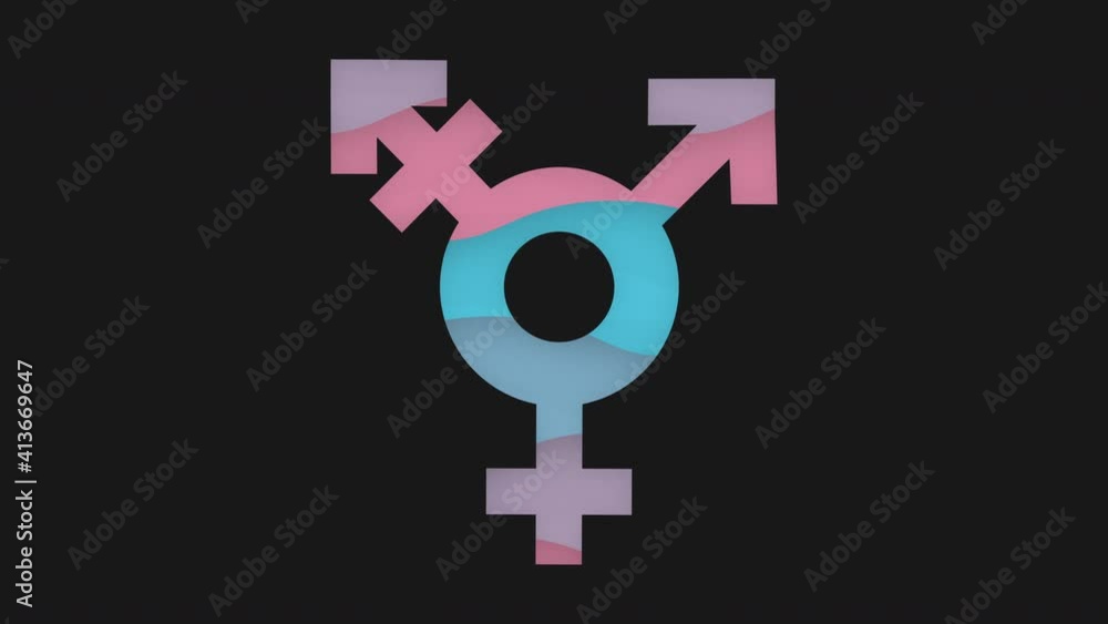 Transgender Symbol with fluid colour spectrum in icon, looping, black ...