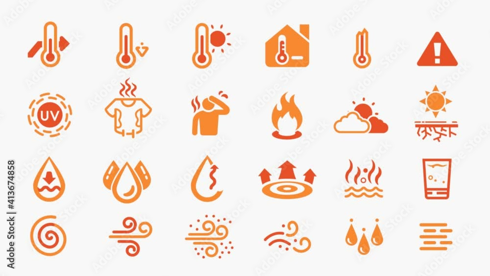 Hot temperature reaction icon animation. Heat weather symbol. Stock ...