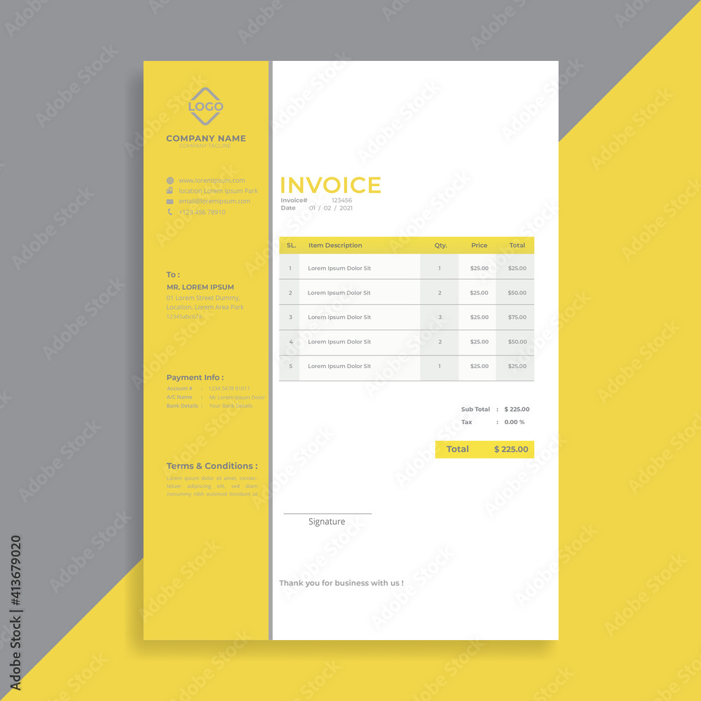 Invoice template vector design with color of the year 2021. Bill form ...