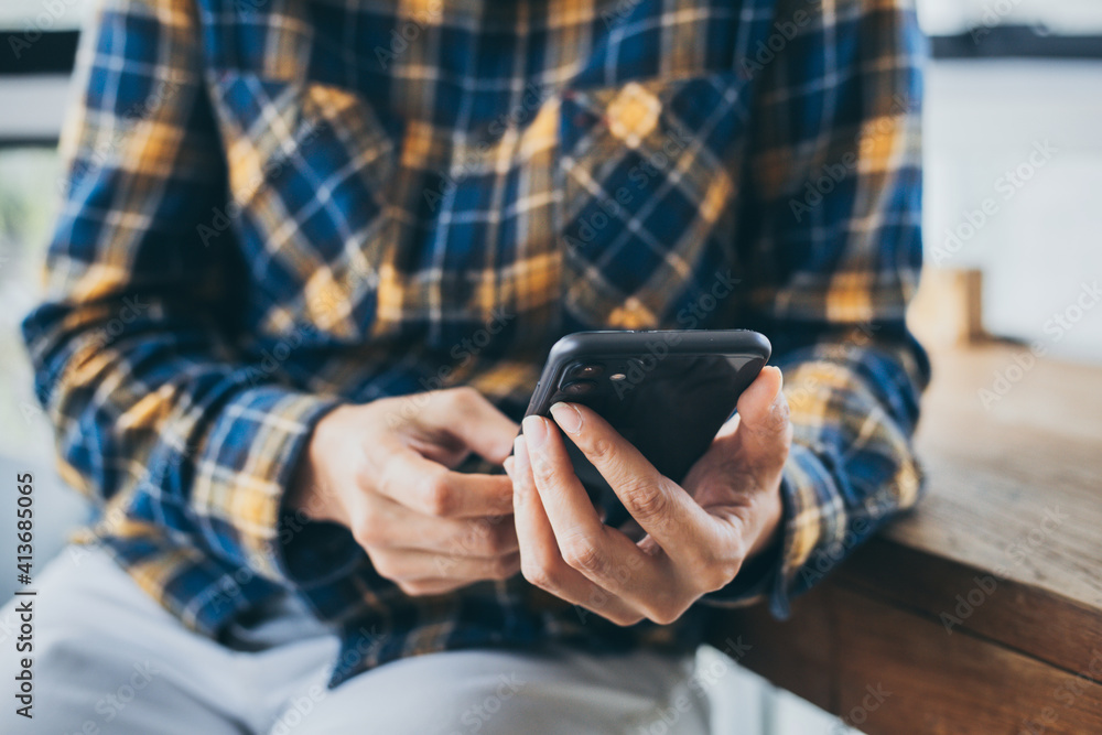 using cell phone hand holding mobile texting message contact us ...