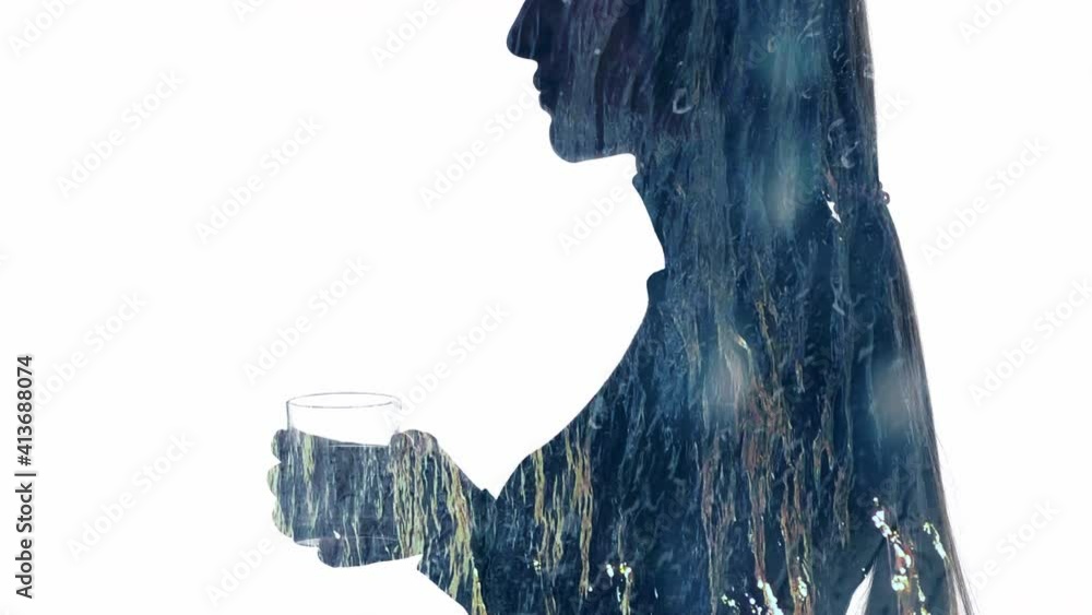 Double exposure silhouette. Hydration diet. Refreshment detox. Dark ...