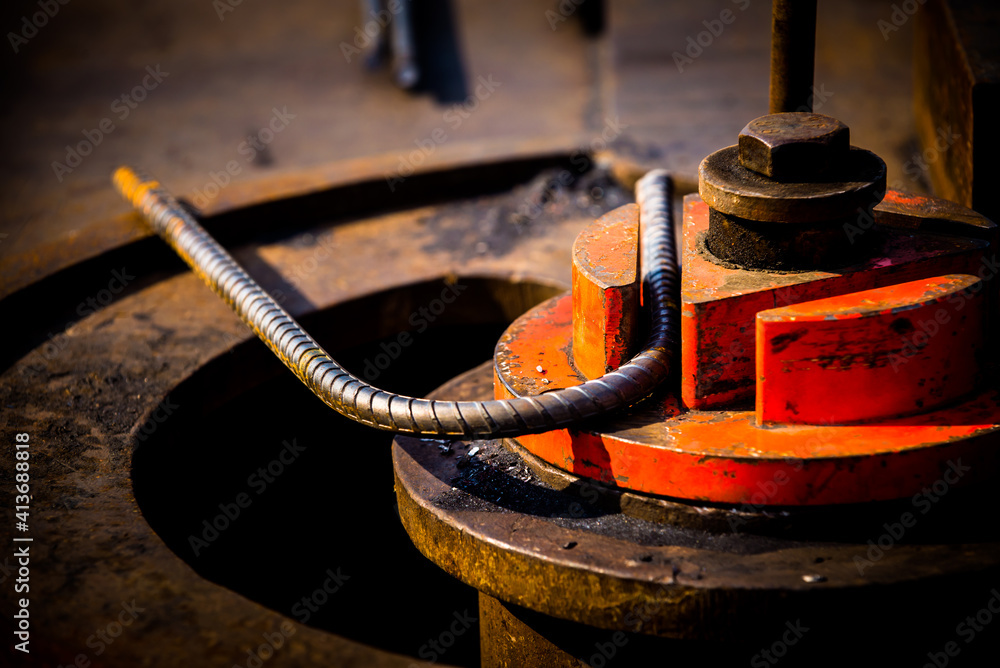 Construction worker Making Reinforcement steel rod and deformed bar ...