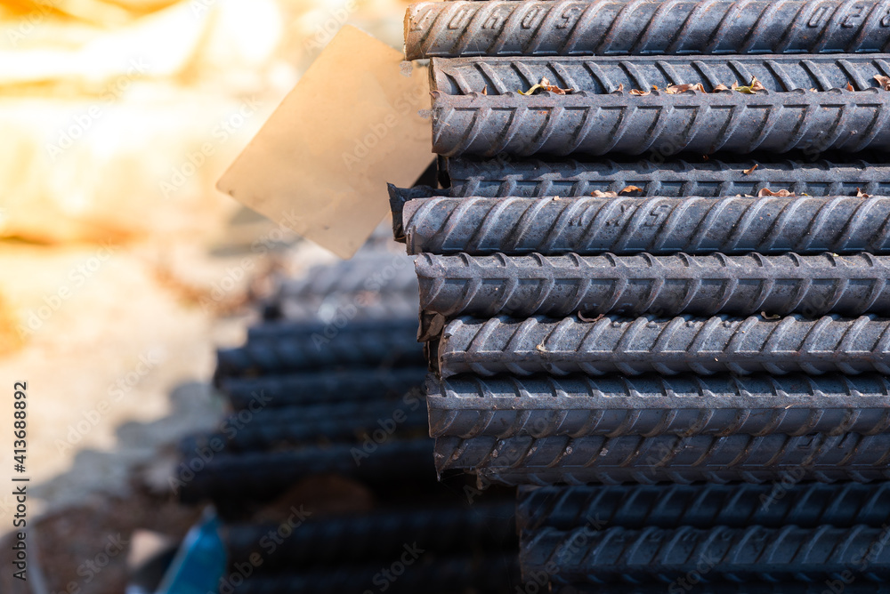 Construction worker Making Reinforcement steel rod and deformed bar ...