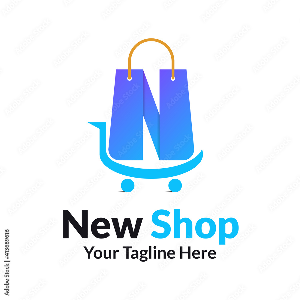 Letter N New Online Shopping Logo Design Template Stock Vector | Adobe ...