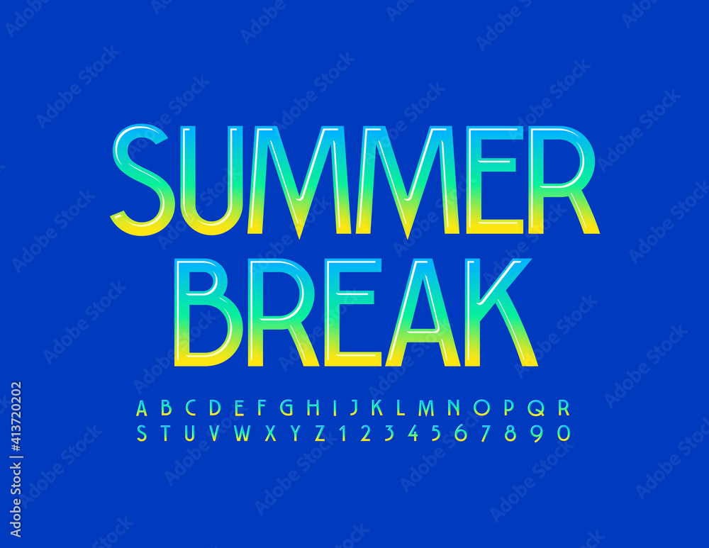 Vector Colorful Poster Summer Break. Glossy Slim Font. Bright Alphabet ...