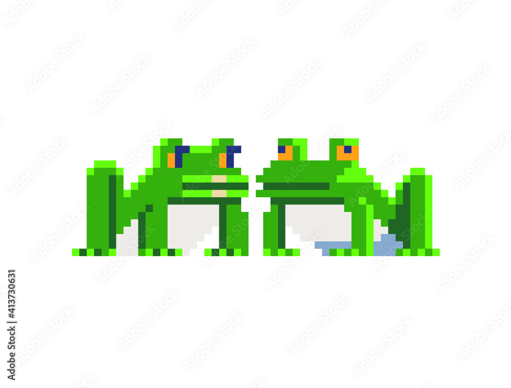 Vecteur Stock Frog characters icon. Pixel art. 8-bit sprite. Sticker ...