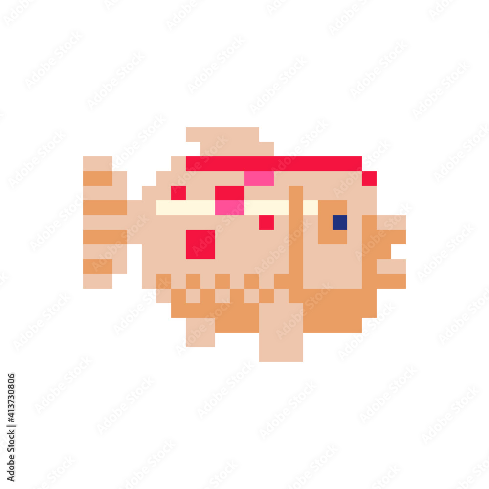 Carp fish icon. Pixel art style design. Knitting design. 8-bit sprites ...