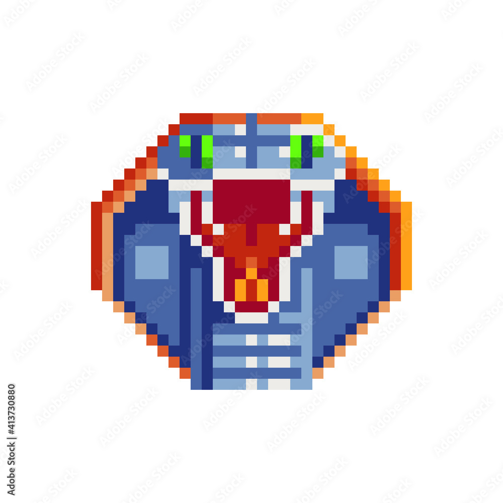 King cobra pixel art icon snake head with mouth open isolated vector ...