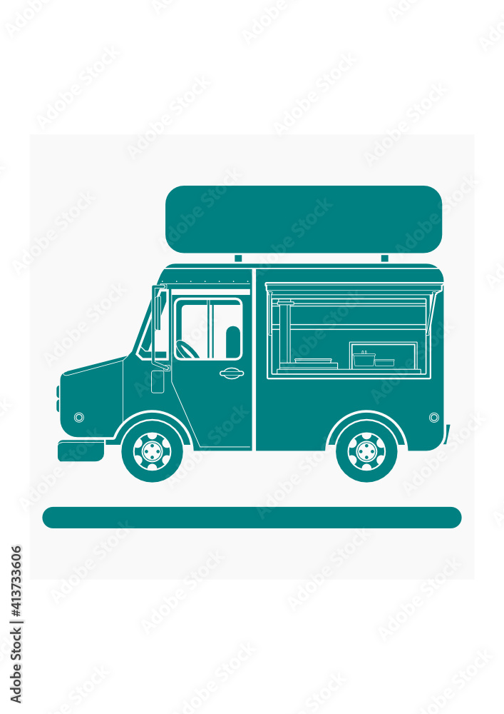 Editable Isolated Side View Mobile Food Truck with Sign Board Vector ...