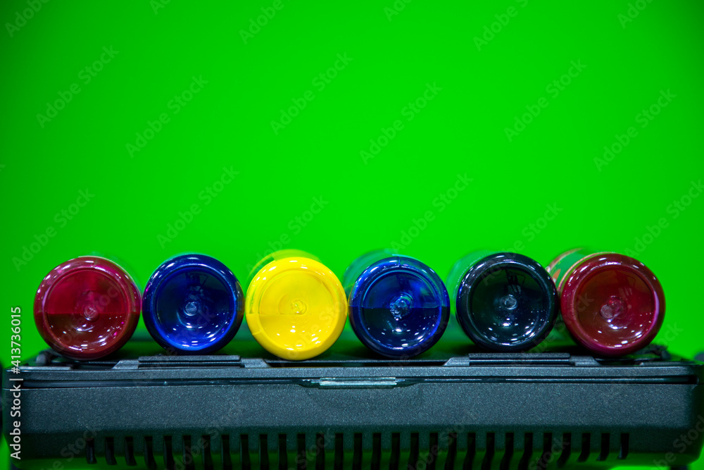 cyan, magenta, yellow and black Ink jet refill colors in bottles ...