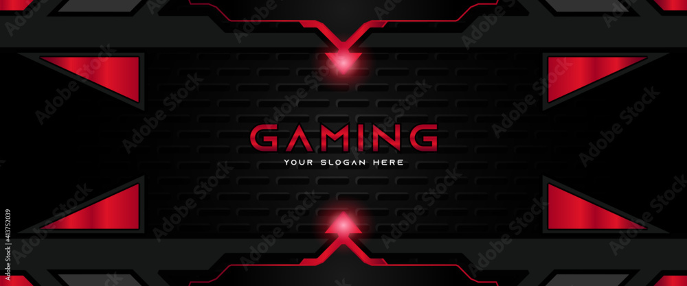 Futuristic red and black abstract gaming banner design template with ...
