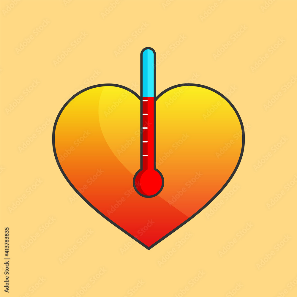 Warm shade heart with thermometer showing high temperature representing ...
