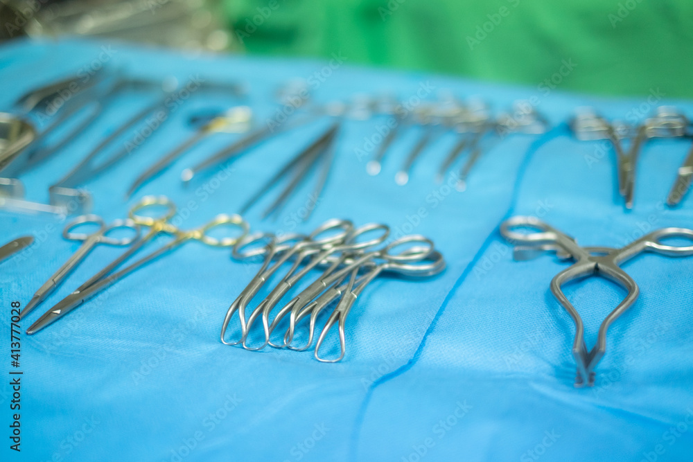 Surgical equipment and medical devices in operating room. Sterile ...