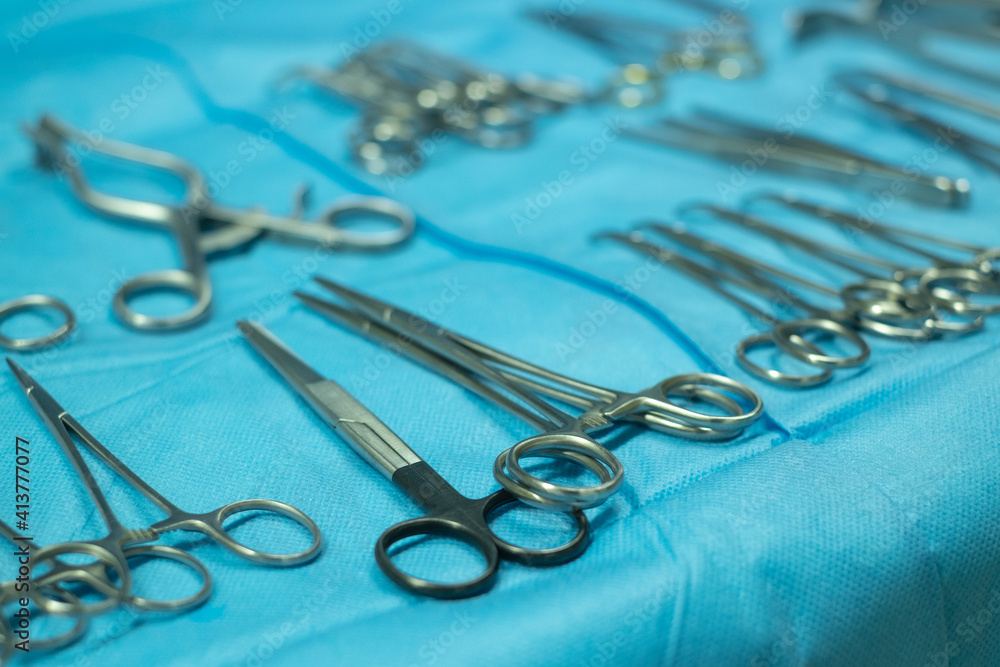 Surgical equipment and medical devices in operating room. Sterile ...