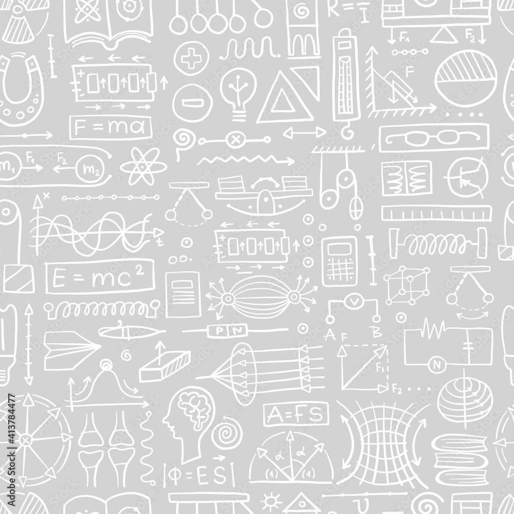 Physics icons, sign and symbols. Seamless Pattern Background for your ...
