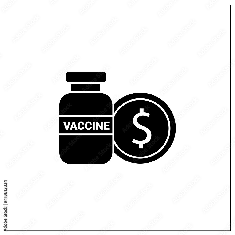 Vaccine price glyph icon.Vaccine bottle and dollar coin.Expensive ...
