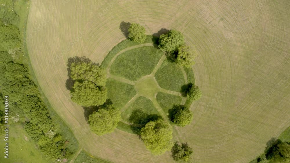 Aerial view of the ancient Irish Navan Fort in Armagh, Northern Ireland ...