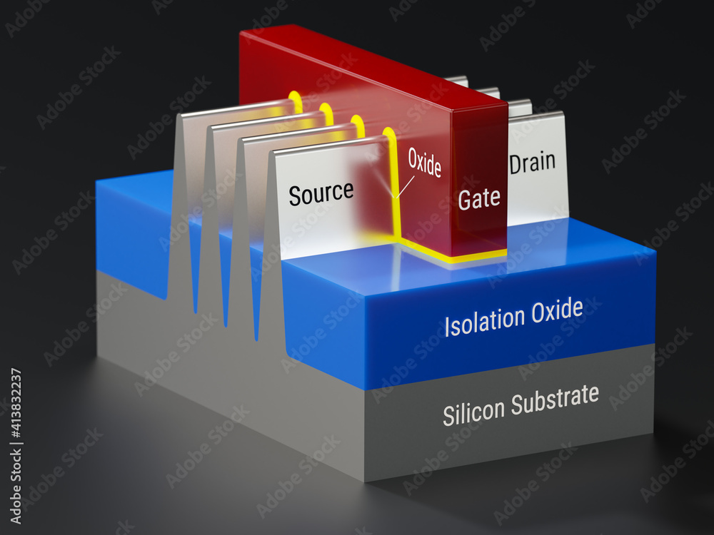 FinFET transistor structure. Side view. Fin field-effect transistor is ...