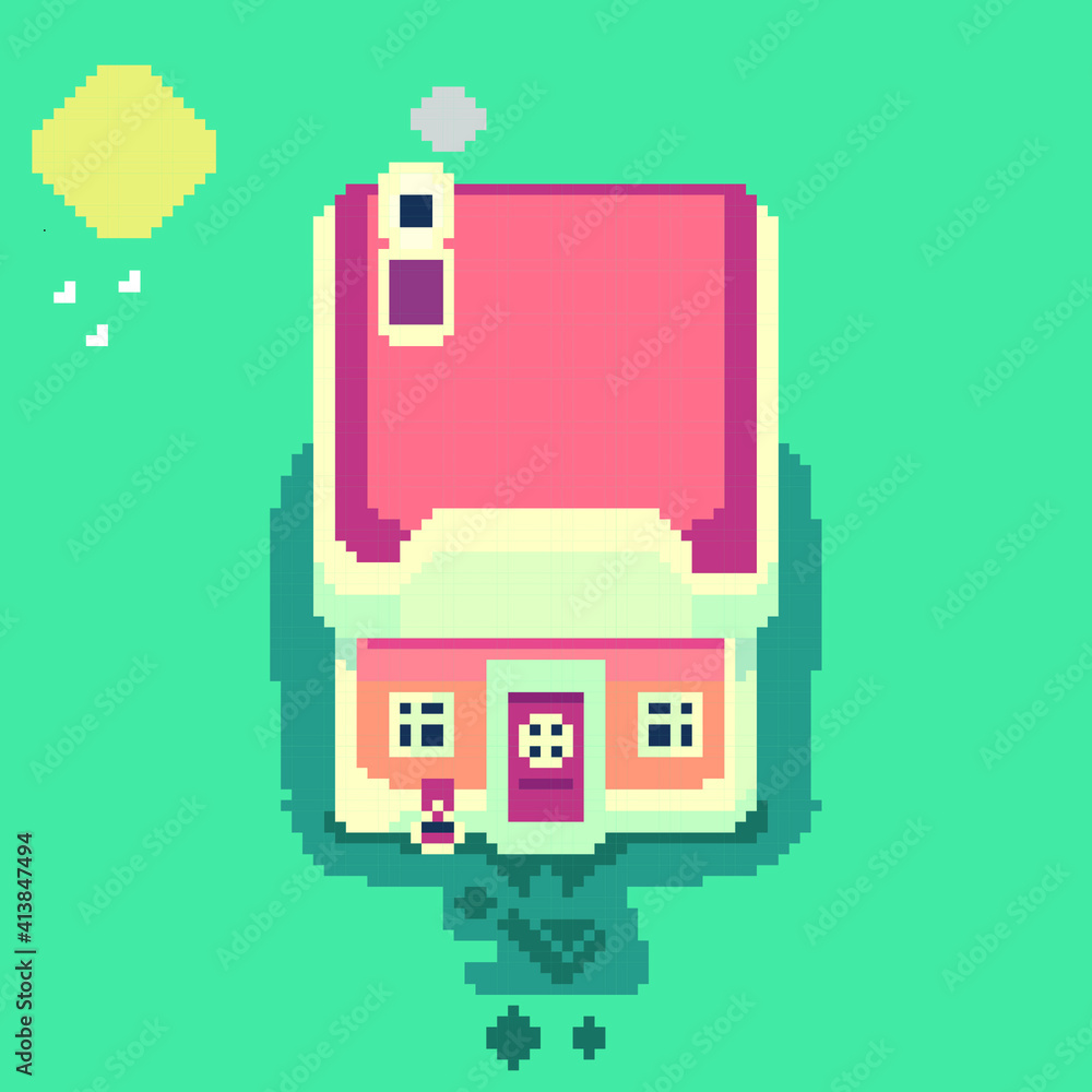 Isolated vector house in pixel art style. Sweet home, top view Stock ...