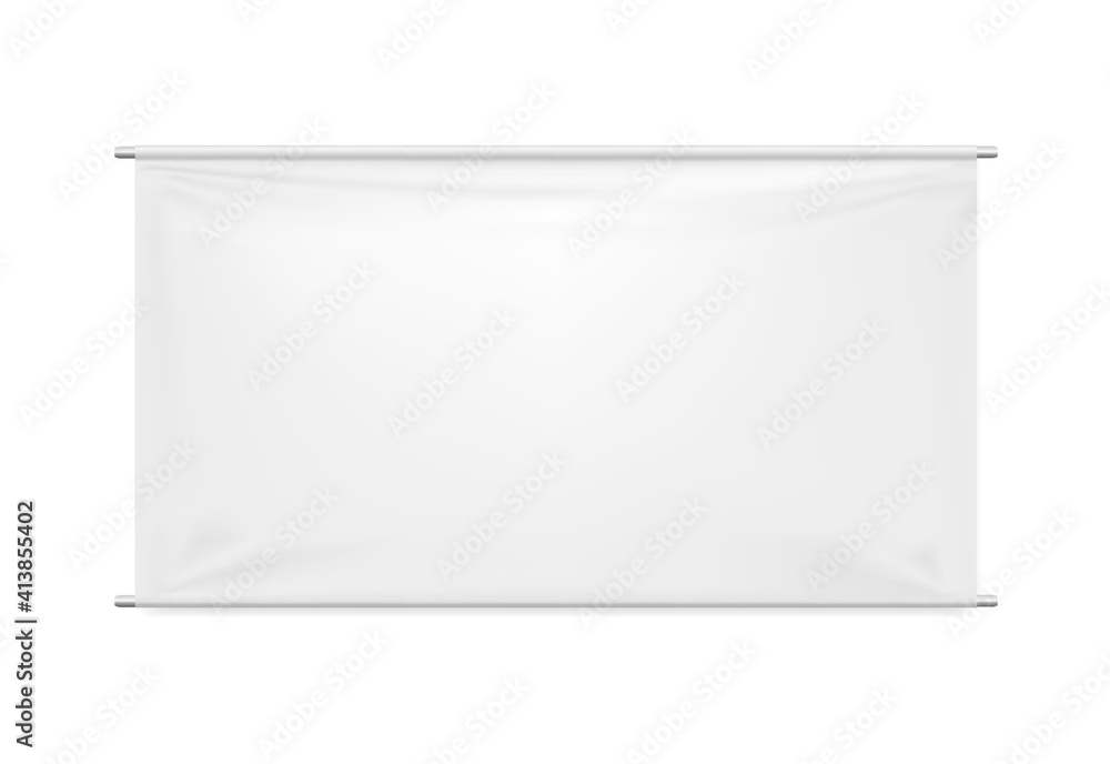 3d Vector realistic textile roll up banner. Empty Mockup. White blank ...