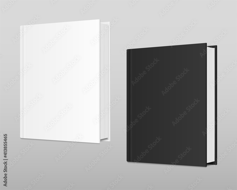 White and black books Mockup. Vector realistic empty Template. Standing ...
