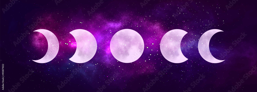 Moon Phases isolated on galaxy background Stock Vector | Adobe Stock