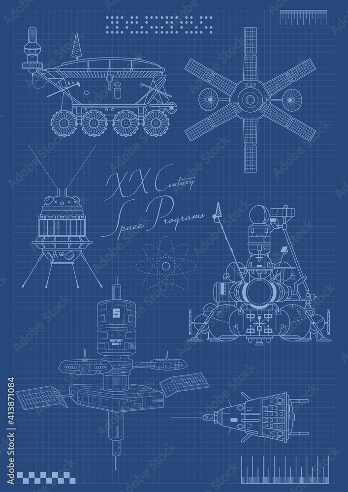 Retro Spacecraft Sketches Old Soviet Space Program Blueprints ...