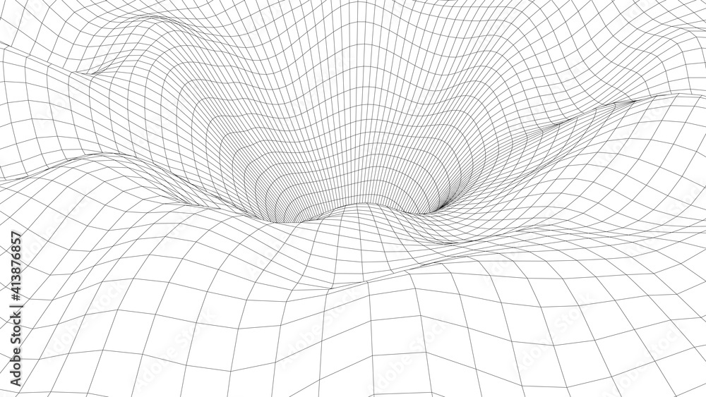 Abstract tunnel. 3D wireframe vector wormhole or vortex. Grid vector ...