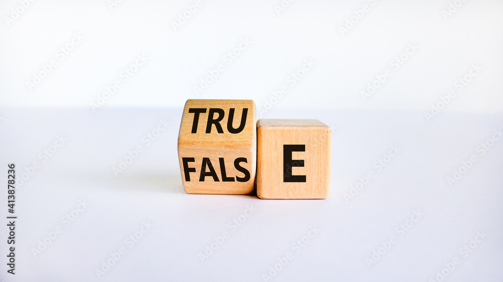 False or true symbol. Turned a wooden cube and changed the word 'false ...