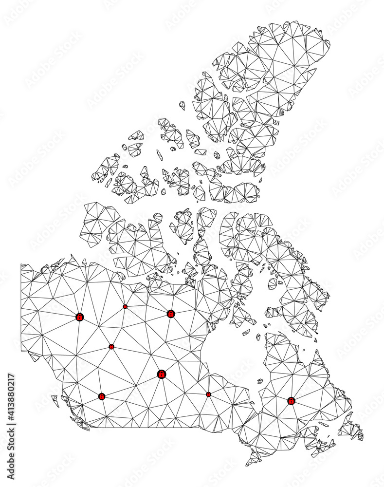 Vetor de Polygonal mesh lockdown map of Canada. Abstract mesh lines and ...