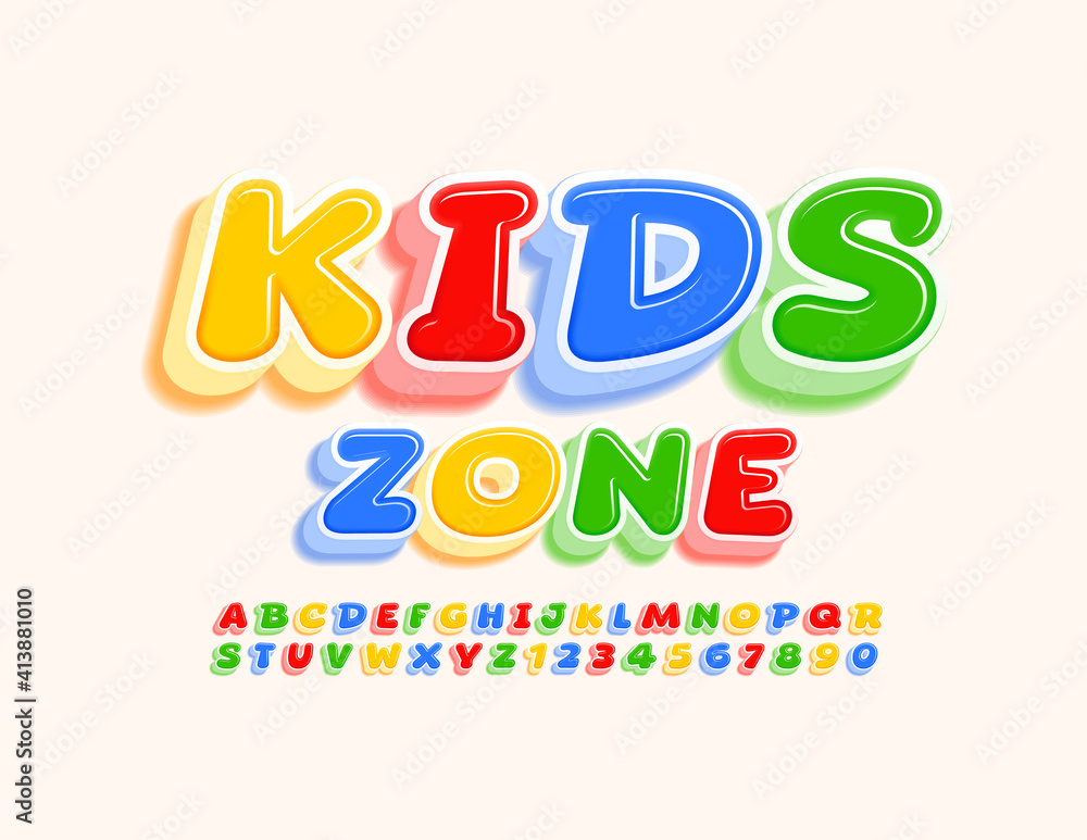 Vector playful sign Kids Zone. Colorful creative Font. Funny bright ...