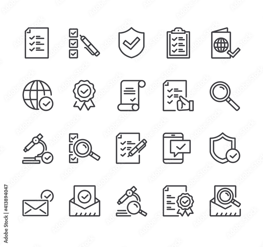 Check testing examination tick approve checkmark. Flat lined thin ...