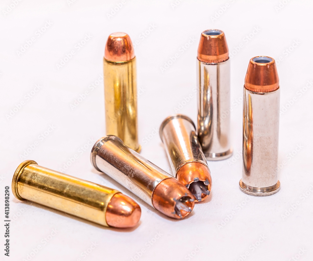 Six 38 special bullets, two full metal jacket and four hollow points on ...