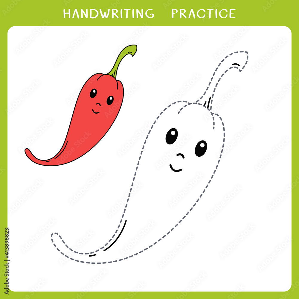 Handwriting practice sheet. Simple educational game for kids. Cute ...