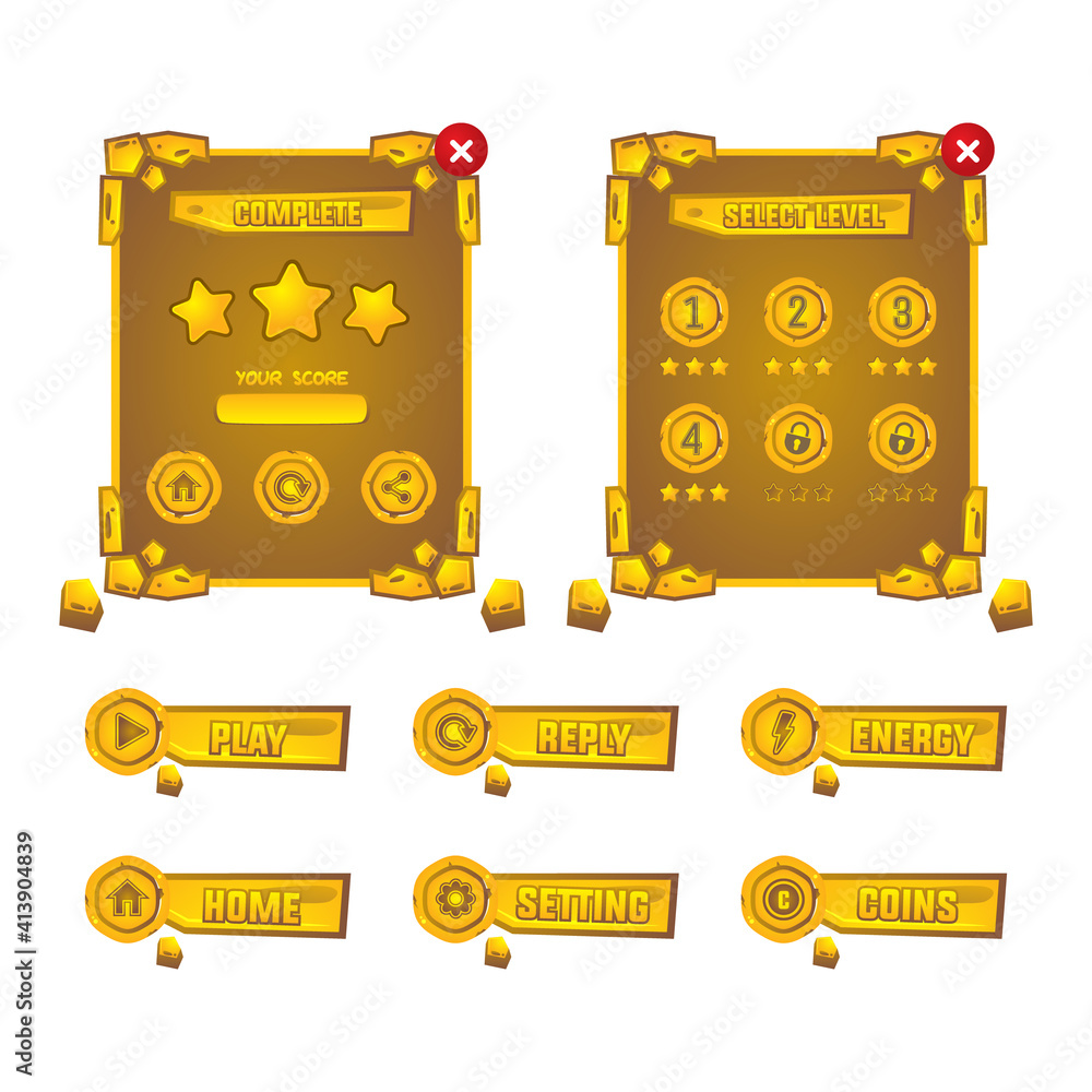 Gold stone game asset set interface design vector Stock Vector | Adobe ...