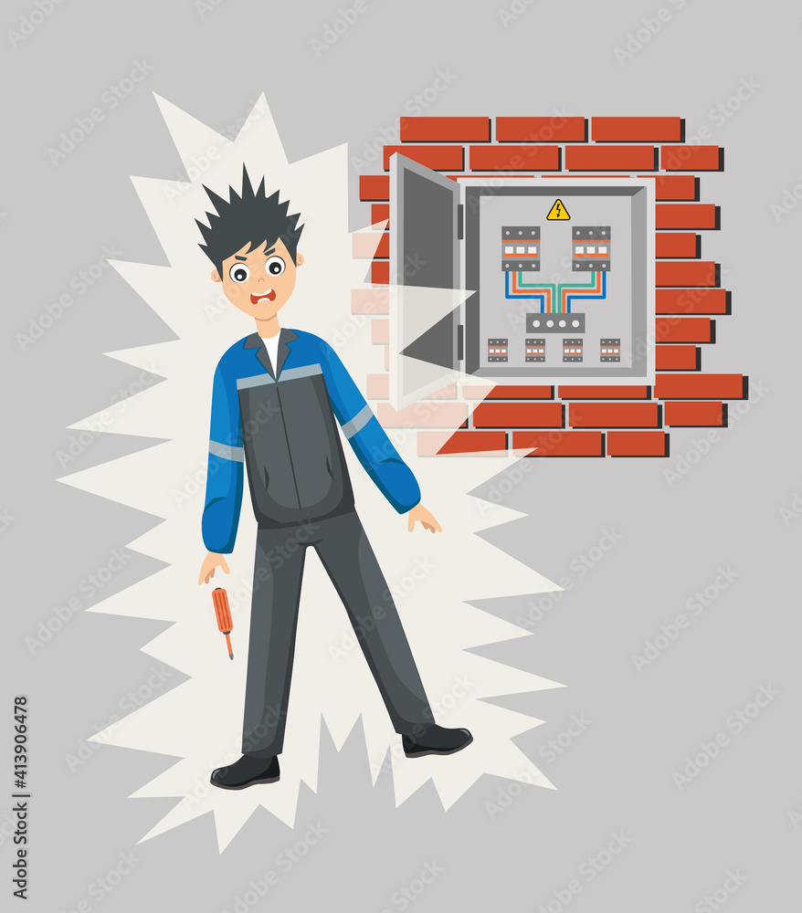 Work safety and accident. Industrial safety Vector cartoon. Electric ...