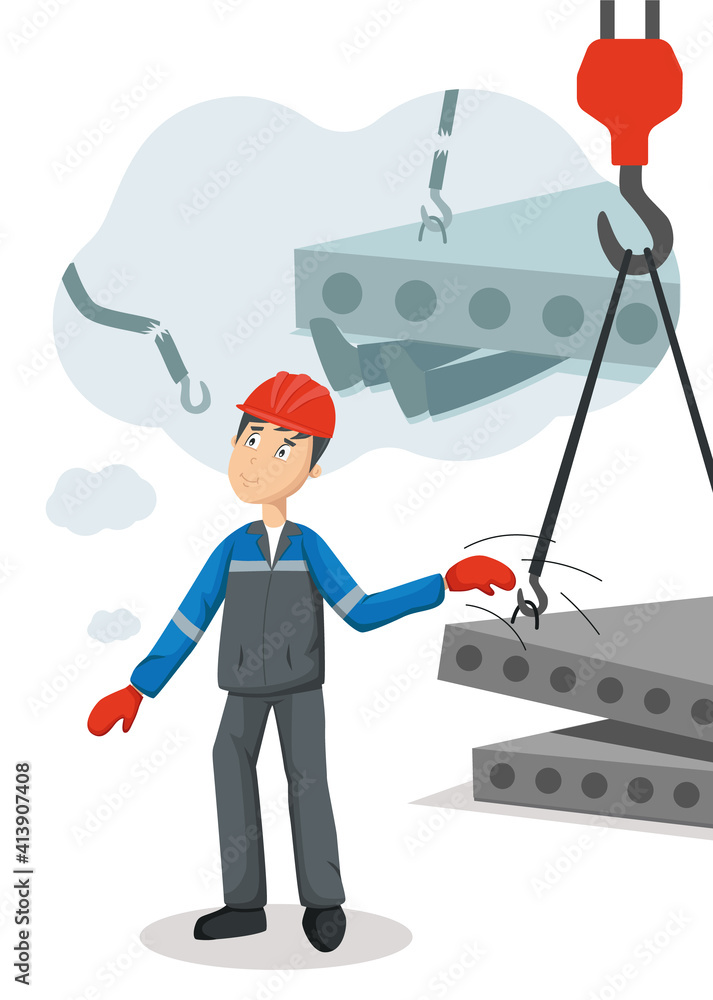 Work safety. Flat vector poster about work accident. Worker in uniform ...