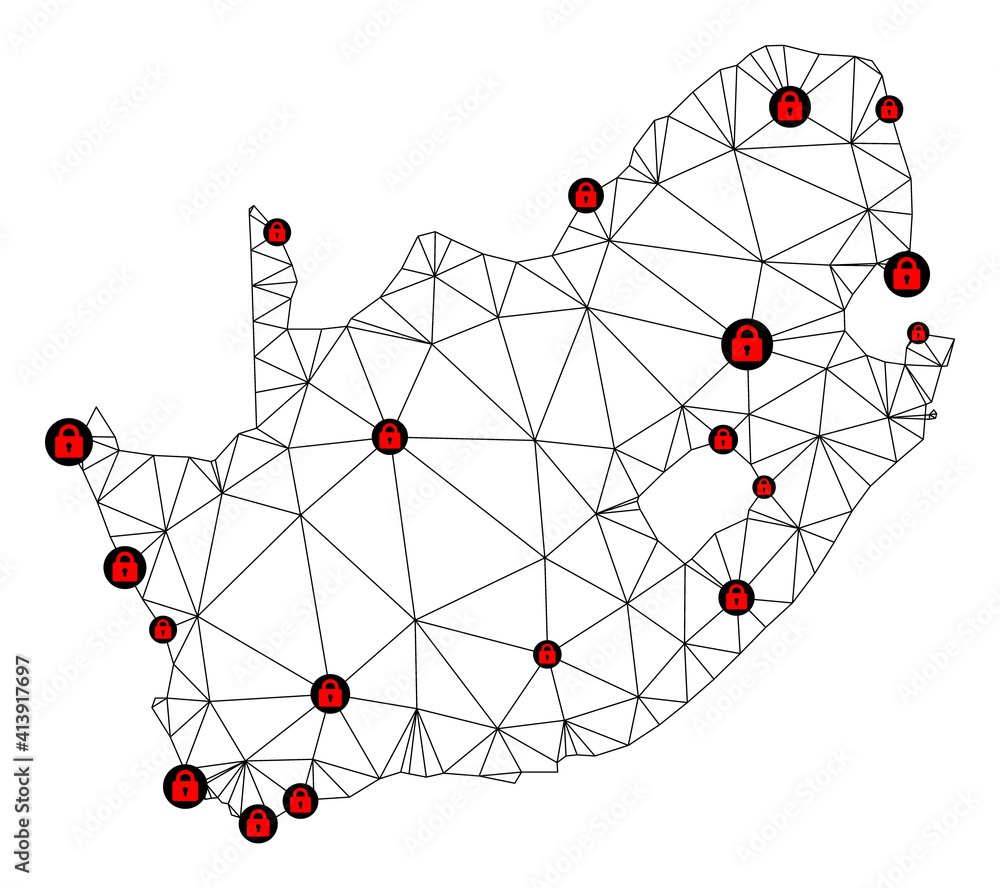 Polygonal mesh lockdown map of South African Republic. Abstract mesh ... Polygonal mesh lockdown map of South African Republic. Abstract mesh ...
