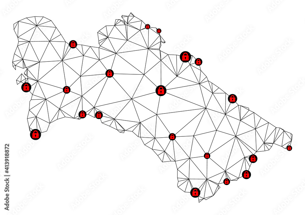 Polygonal mesh lockdown map of Turkmenistan. Abstract mesh lines and ... Polygonal mesh lockdown map of Turkmenistan. Abstract mesh lines and ...