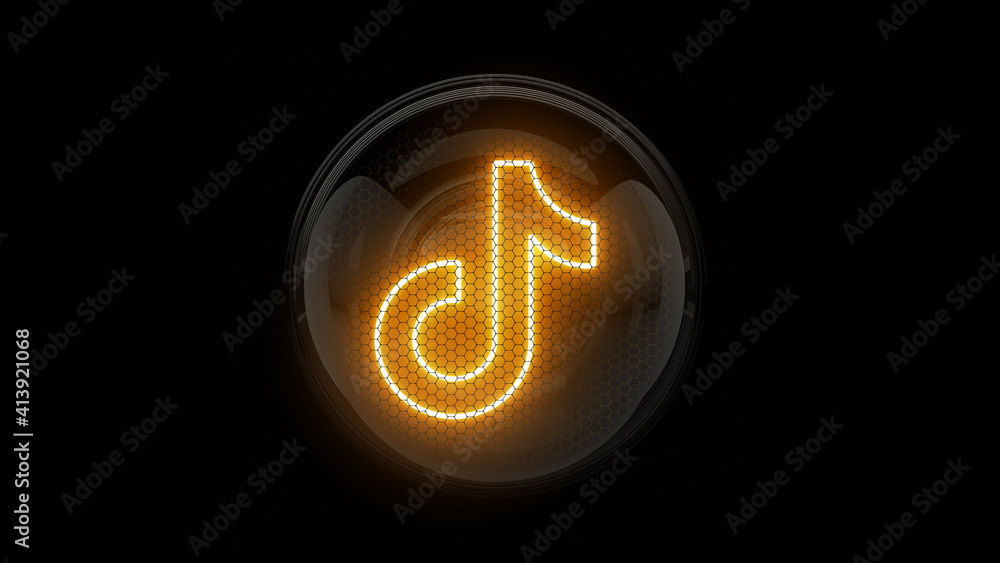 Tiktok logo in gas discharge indicator. 3D. 3D rendering. Stock ...