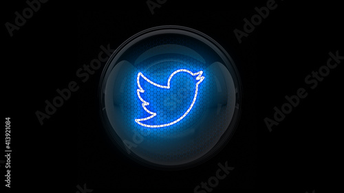 Twitter Logo. Twitter logo in gas discharge indicator. 3D. 3D rendering ...