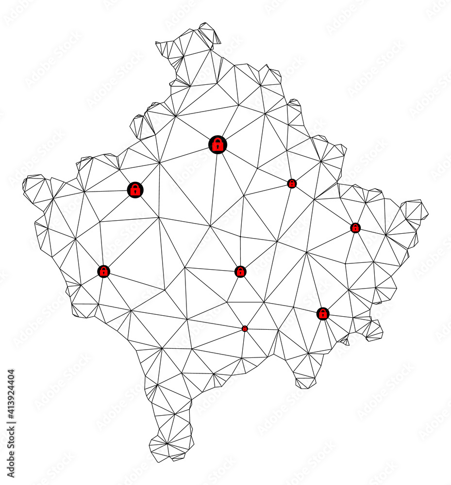 Polygonal mesh lockdown map of Kosovo. Abstract mesh lines and locks ... Polygonal mesh lockdown map of Kosovo. Abstract mesh lines and locks ...
