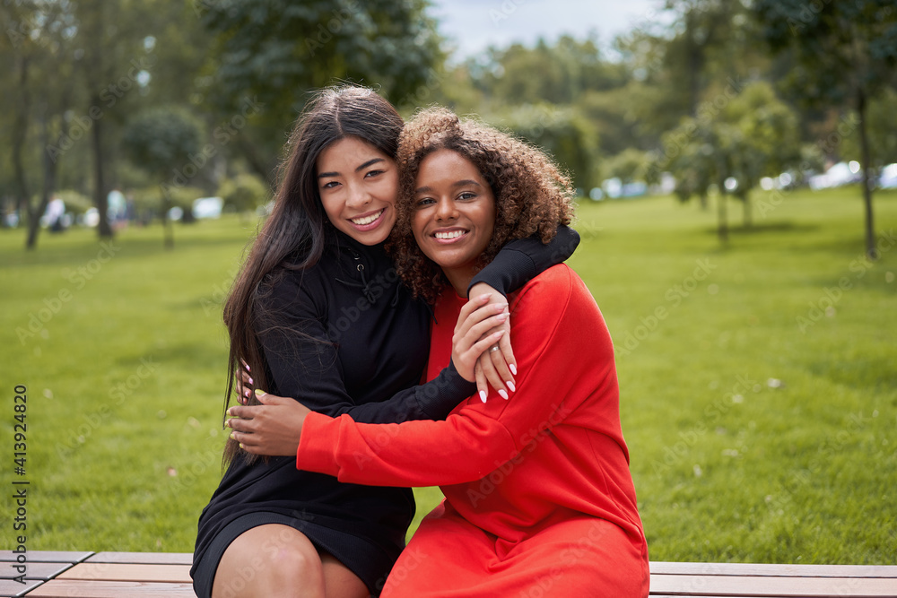 Diversity and feminity concept. Happy smiling Confident young mixed ...