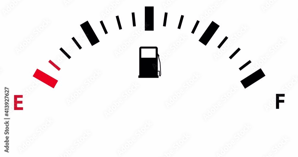 Fuel Gauge Car Dashboard Fills up. Close Up petrol meter animation ...