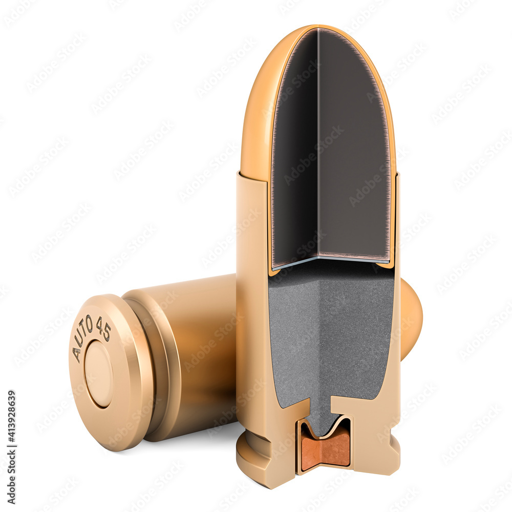 Cross-section of pistol bullet, 3D rendering Stock Illustration | Adobe ...