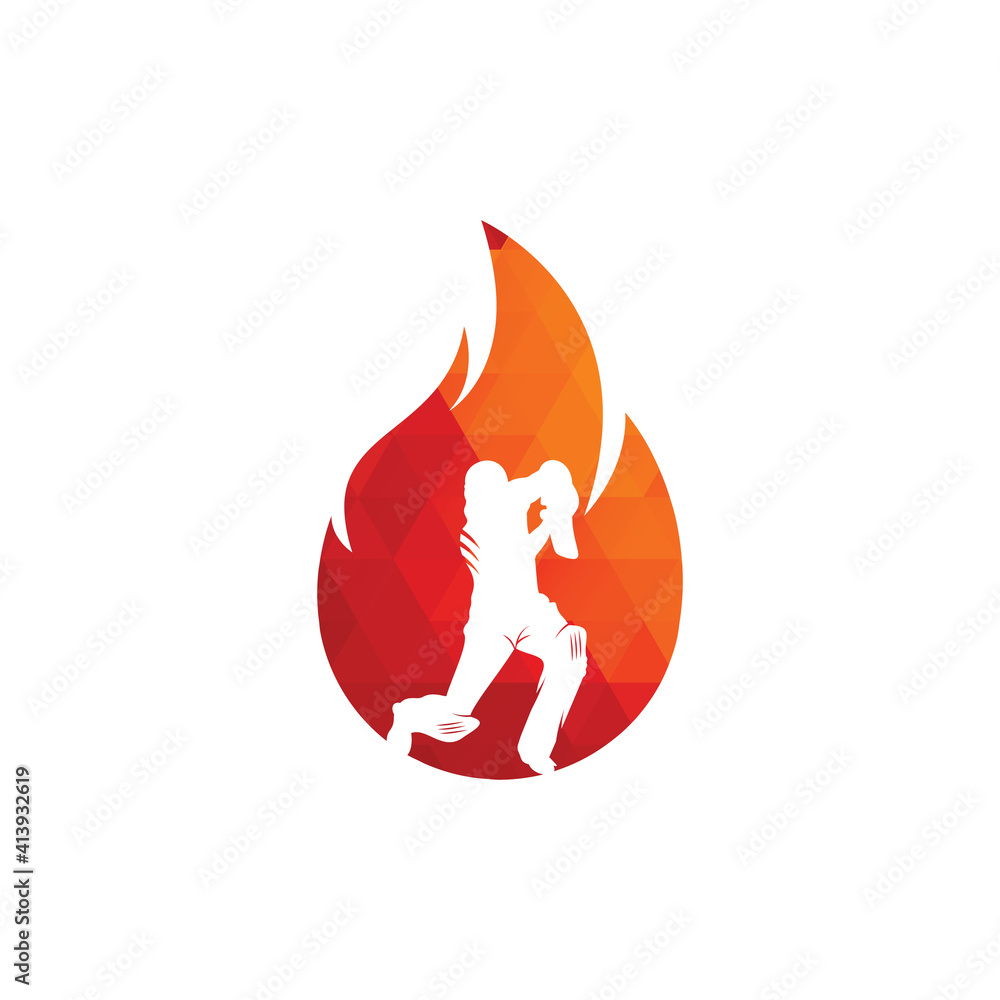 Fire cricket player vector logo design. Cricket fire gear logo icon ...