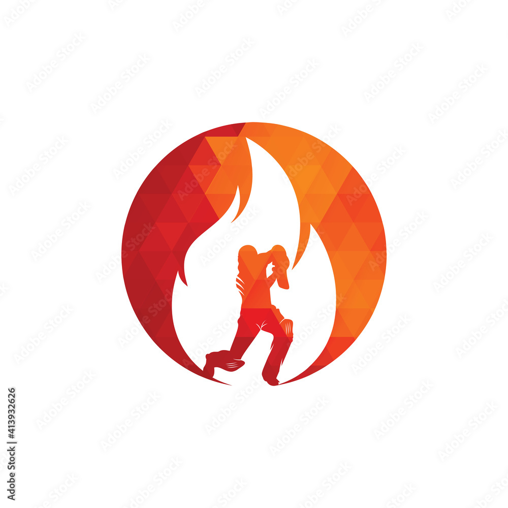 Fire cricket player vector logo design. Cricket fire gear logo icon ...